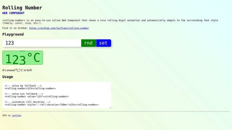 Rolling Number Web Component