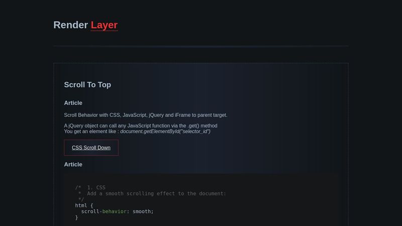 Scroll To Top - CSS, JavaScript, jQuery