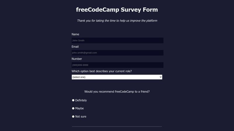 freeCodeCamp Survey Form