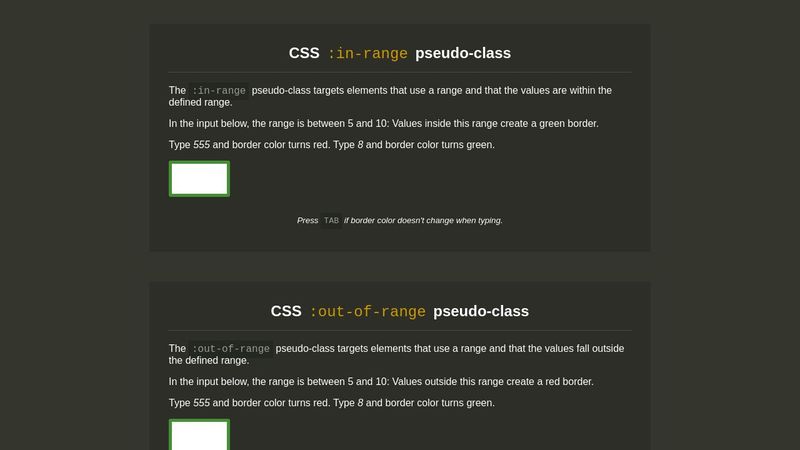 CSS :in-range and :out-of-range pseudo-classes