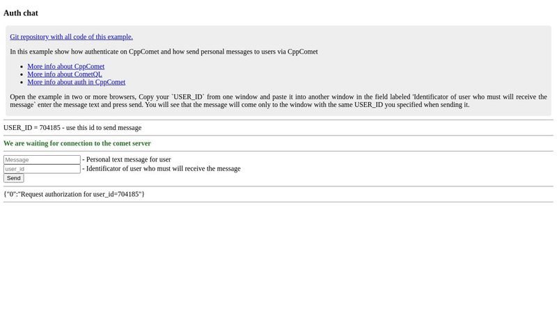 CppComet auth chat example