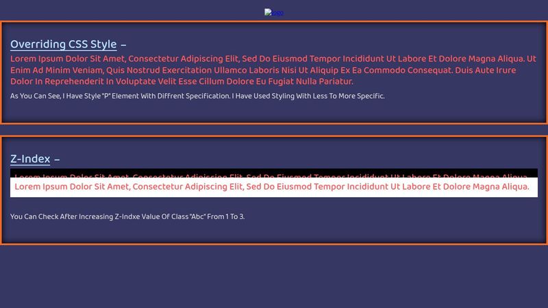 Overriding Current CSS Style and z-index