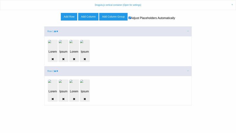 Dragula.js dynamical vertical containers drag and drop