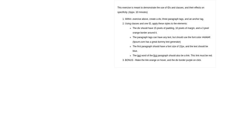 CSS 101 Exercise - IDs, classes, and specificity