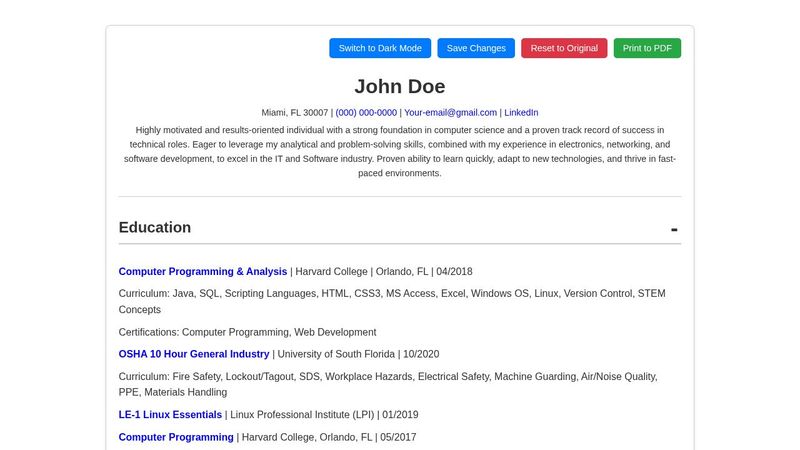 Edit your HTML/CSS RESUME
