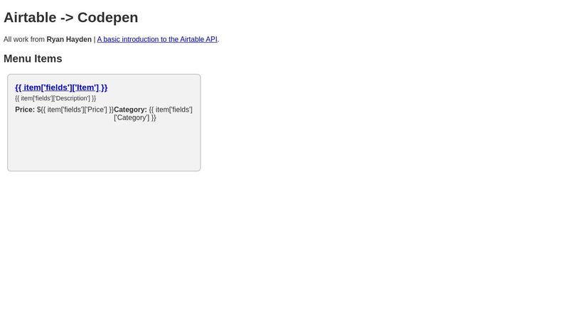 Airtable to Codepen / Vue.js / Axios