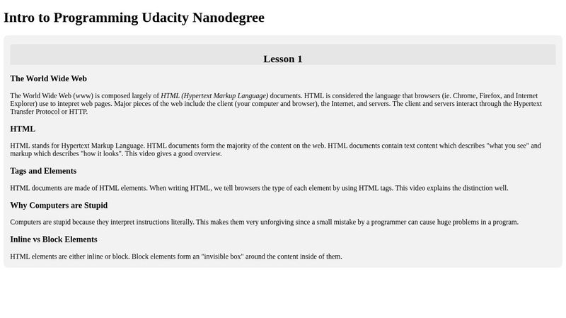 Intro to Programming Udacity Nanodegree Notes