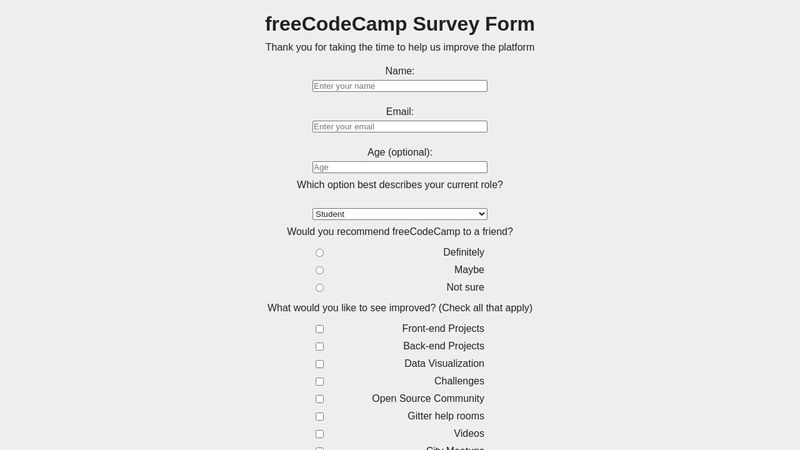 Survey Form (freecodecamp)