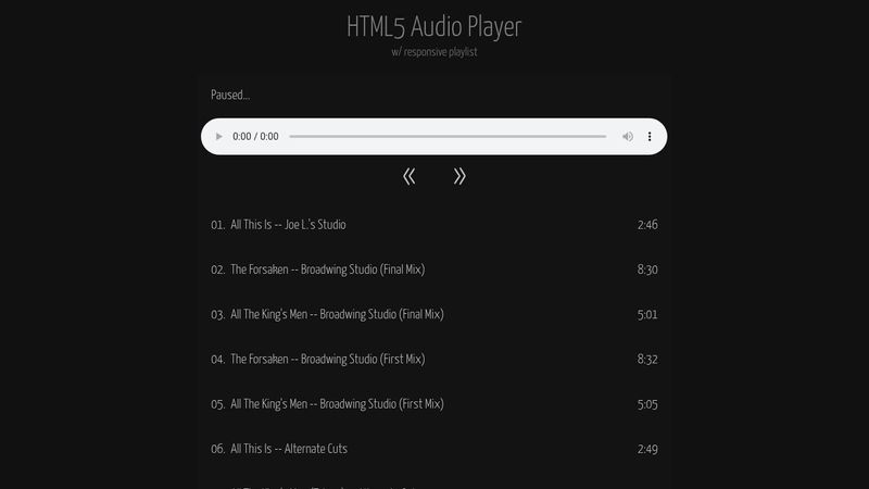 HTML5 Audio Player w/ responsive playlist