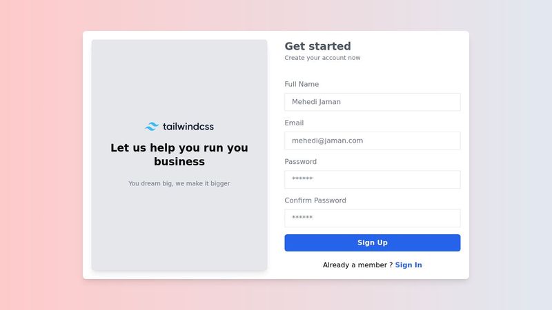 Signup form with Tailwind CSS