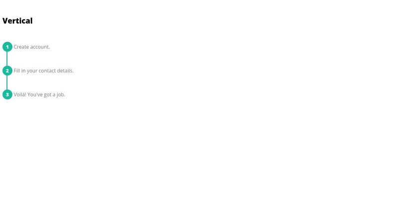 HTML bullet list with connected bullets. Horizontal & vertical with text