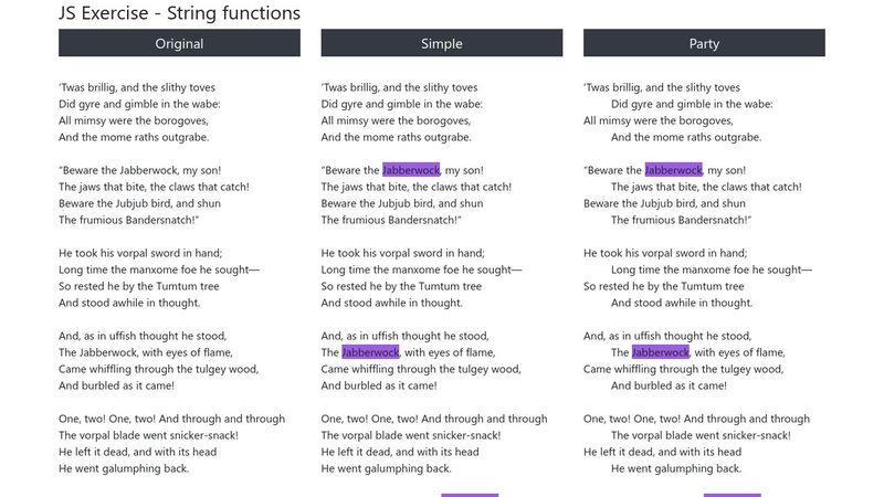 JS Exercise - String functions