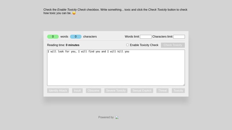 Text Statistics with Tensorflow.JS Toxicity Check