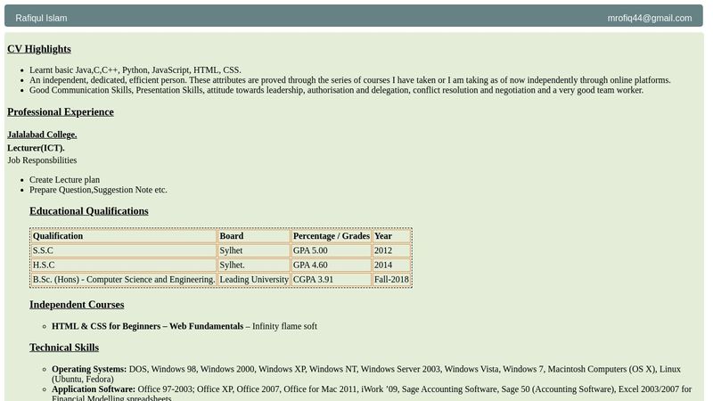 My CV - made using HTML and CSS