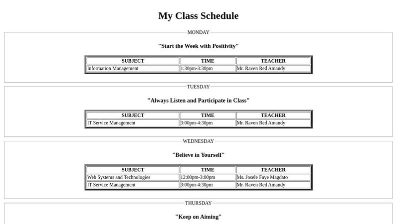 Class Schedule Table