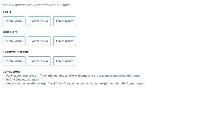 Tailwind CSS - gap VS space-* VS negative margins