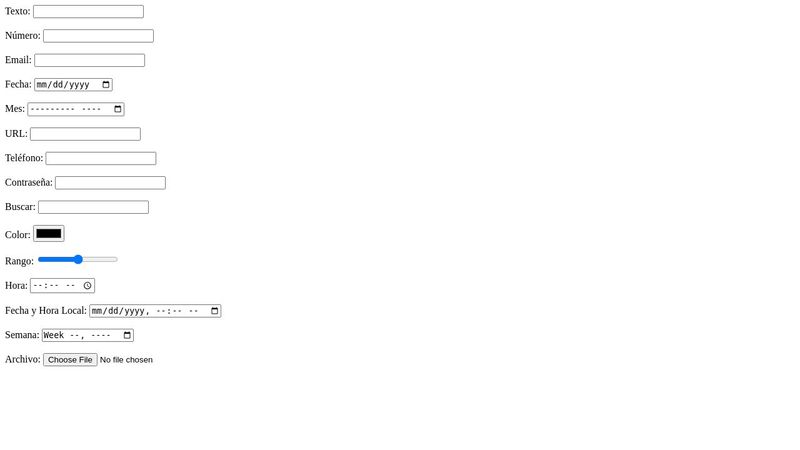 HTML - Listado de los principales tipos de input que se pueden usar