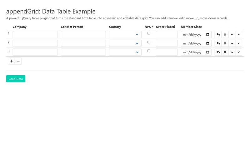 Jquery Dynamic Crud Data Grid Library Plugin Appendgridjs