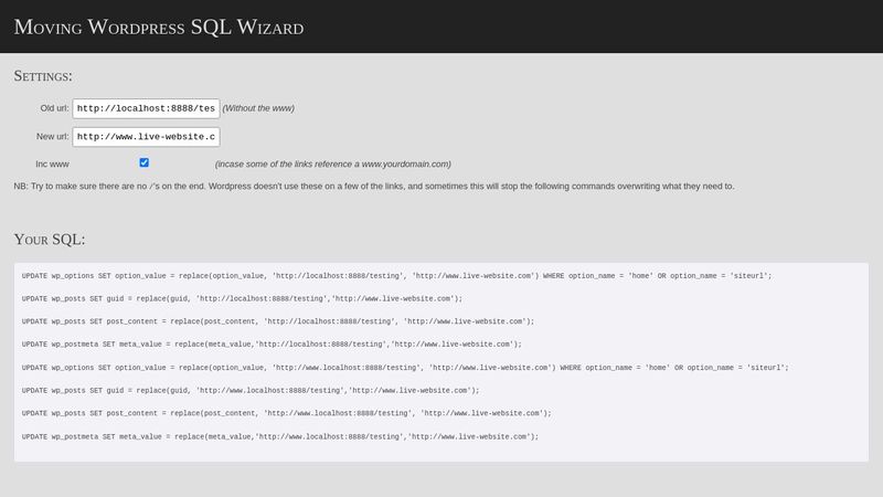 Wordpress SQL Wizard