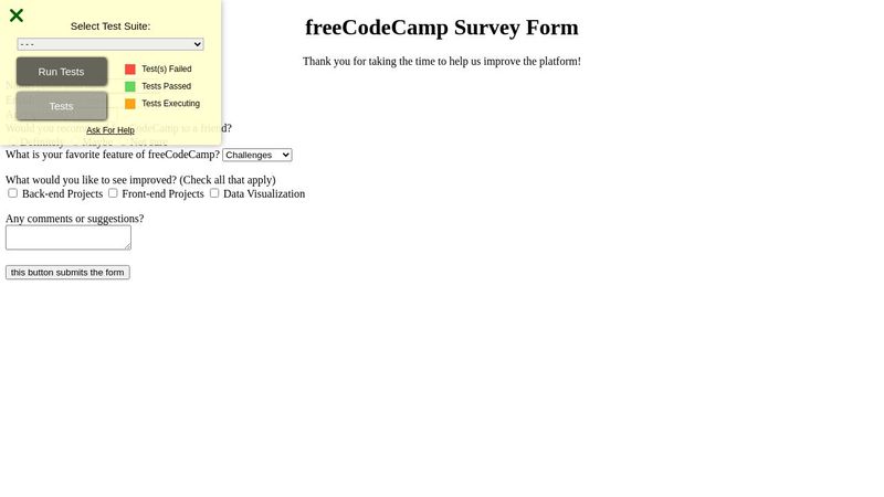 Survey Form for FreeCodeCamp