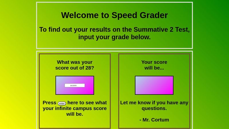 Speed Grader: Summative 2 (Reduced Version)