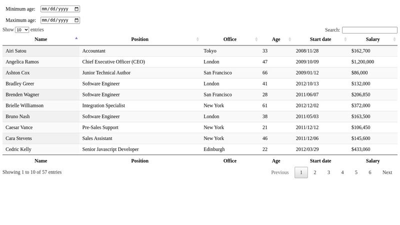 test sort date datatable