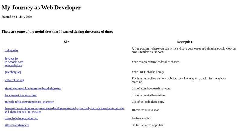 My Web Developer Journey