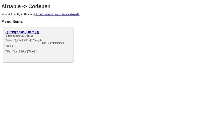 Airtable to Codepen / Vue.js / Axios
