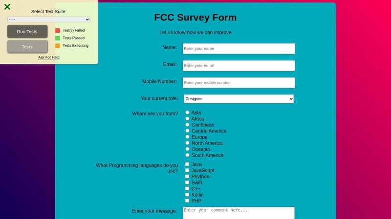 FreeCodeCamp.org - Responsive Web Design Projects - Build a Survey Form