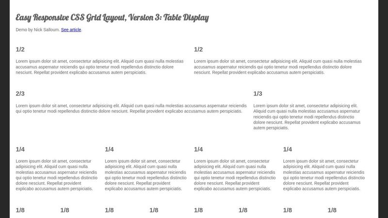 Easy Responsive CSS Grid Layout, Version 3: Table Display