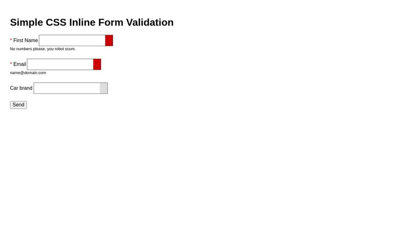 Inline form Required / Valid CSS notice