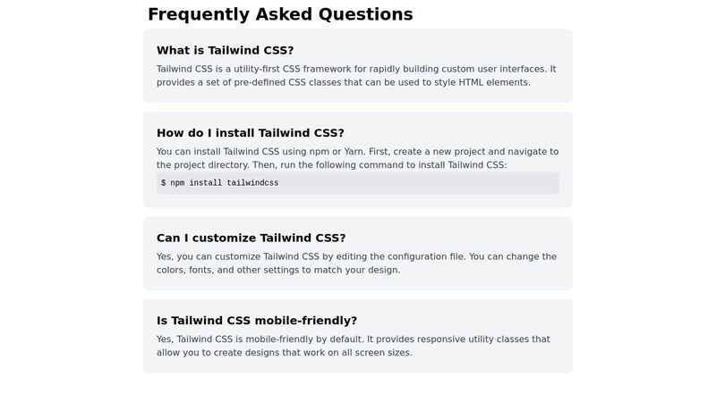 FAQs using Tailwind CSS
