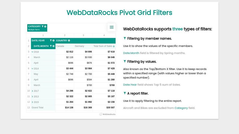 WebDataRocks Pivot Grid Filters