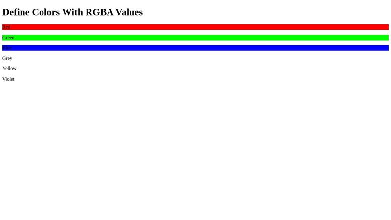 Define Colors With RGBA Values