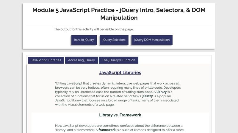 Module 5 Coding Activity - jQuery Intro, Selectors, & DOM Manipulation ...