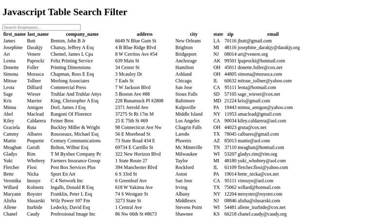 Javascript Table Search Filter - Advanced