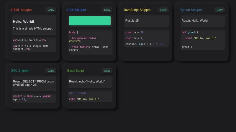 Bento Snippet Cards with Syntax Highlighting