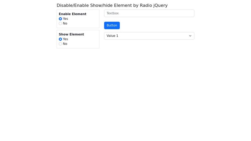 Enabled /Disabled Show/Hide Element jQuery via Radio