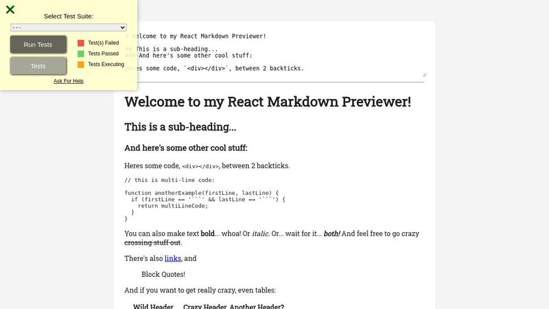 Markdown Previewer - with React (FCC Challenge)