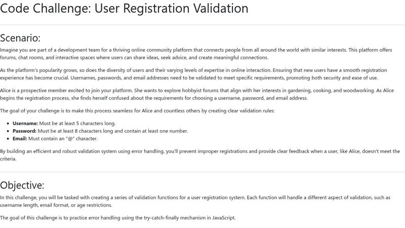 Code Challenge: User Registration Validation