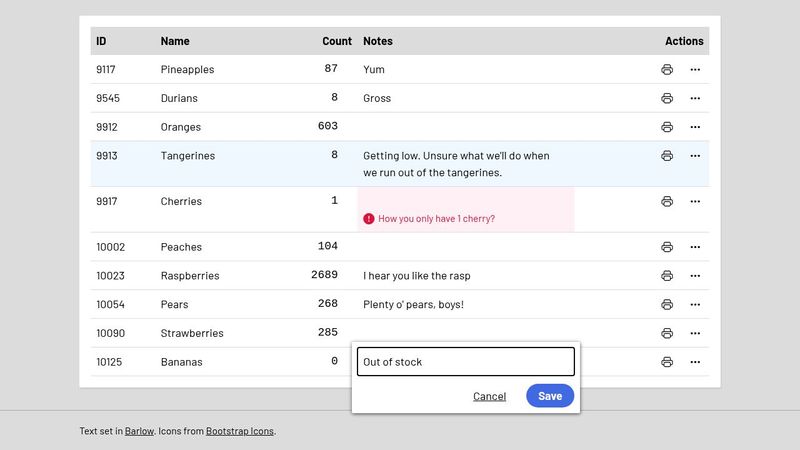 Editable Data Table Cell