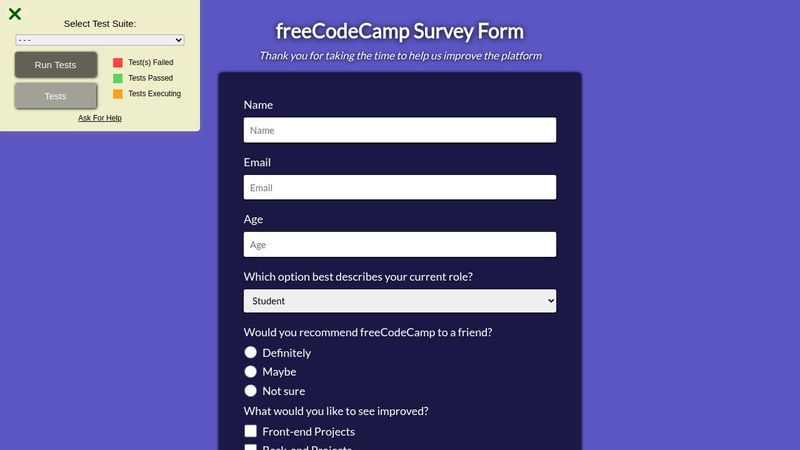 freeCodeCamp – Survey Form