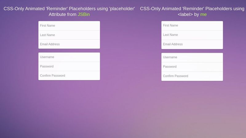 CSS-Only Animated 'Reminder' Placeholders