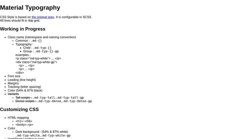 Material Design CSS - Typography