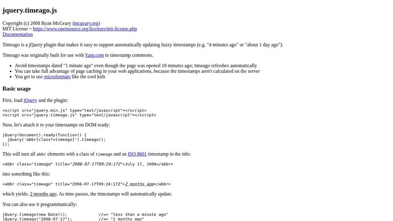 jQuery TimeAgo Plugin