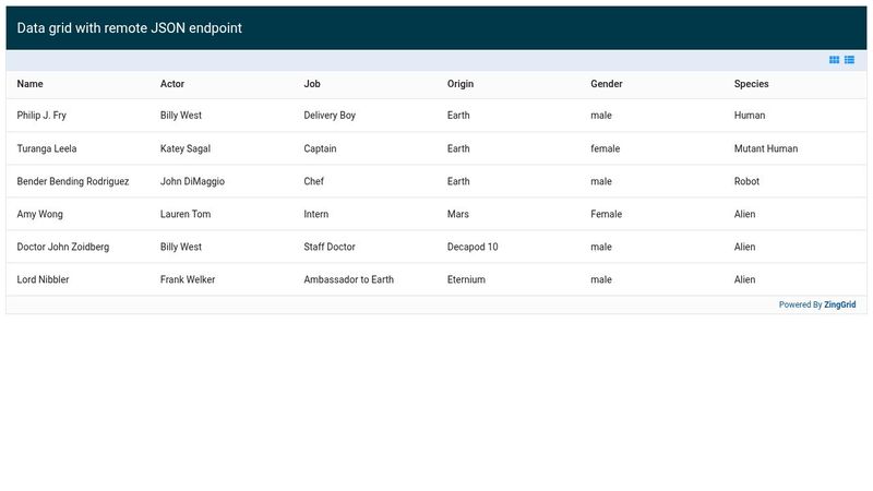 Data grid with remote JSON endpoint