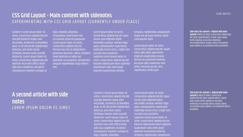 CSS Grid Layout - Side notes aligned with content