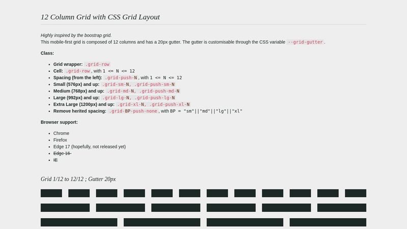 12 Column Grid with CSS Grid Layout (no IE/Edge)