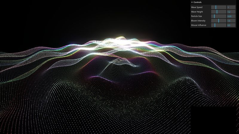 Interactive Particle Waves with Bloom Effects and GUI in Threejs