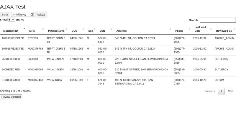 datatables test - List
